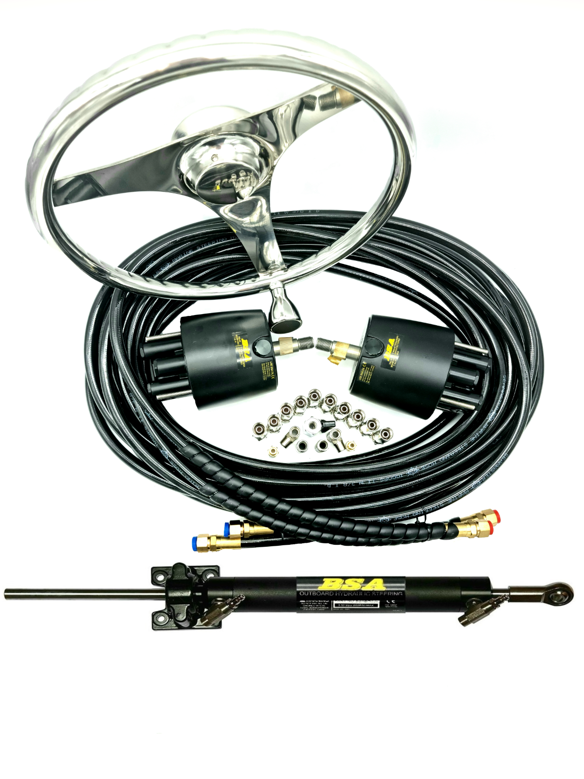 Inboard Heavy Duty Twin Helms Hydraulic Boat Steering kit 547kg Output ...