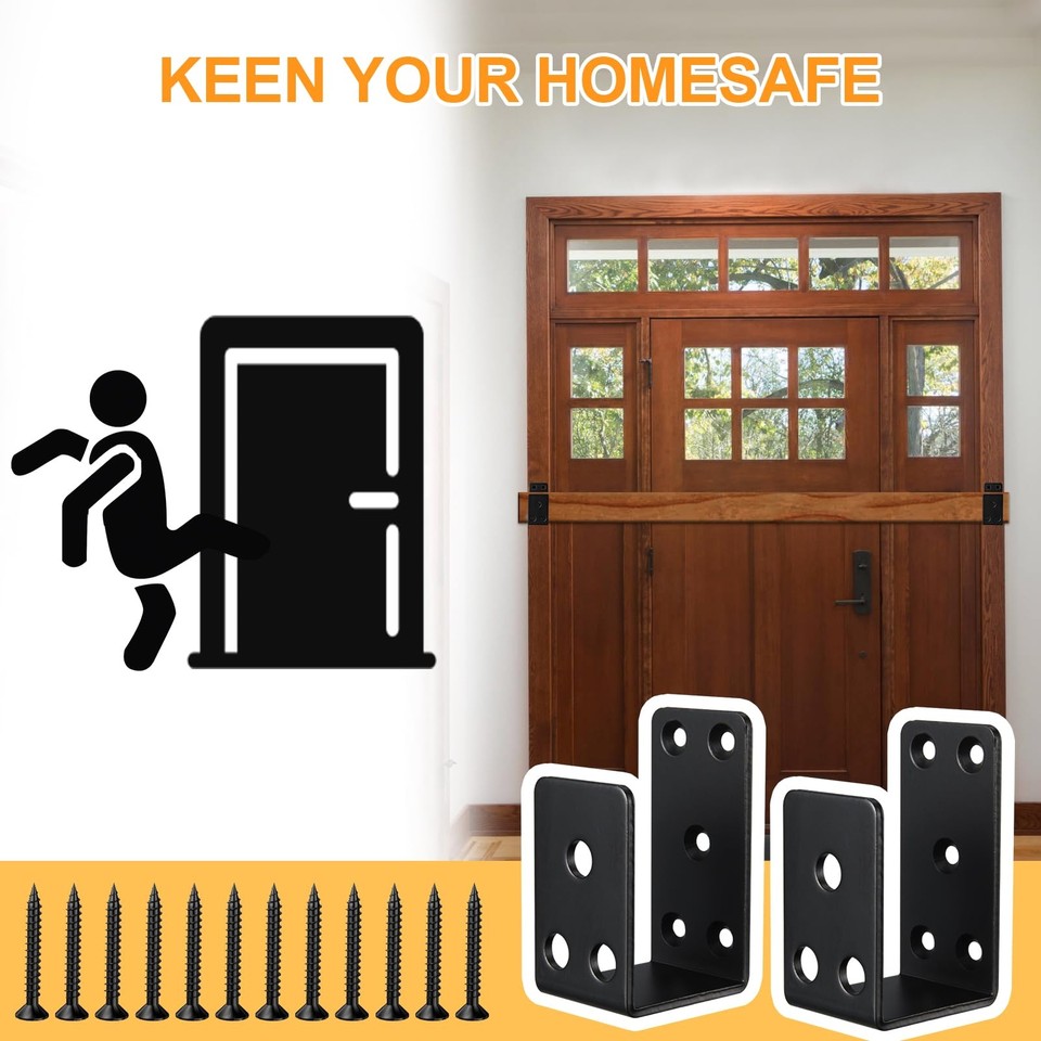 2 Pcs Door Barricade Brackets Heavy Duty Door Security Bar for Door ...