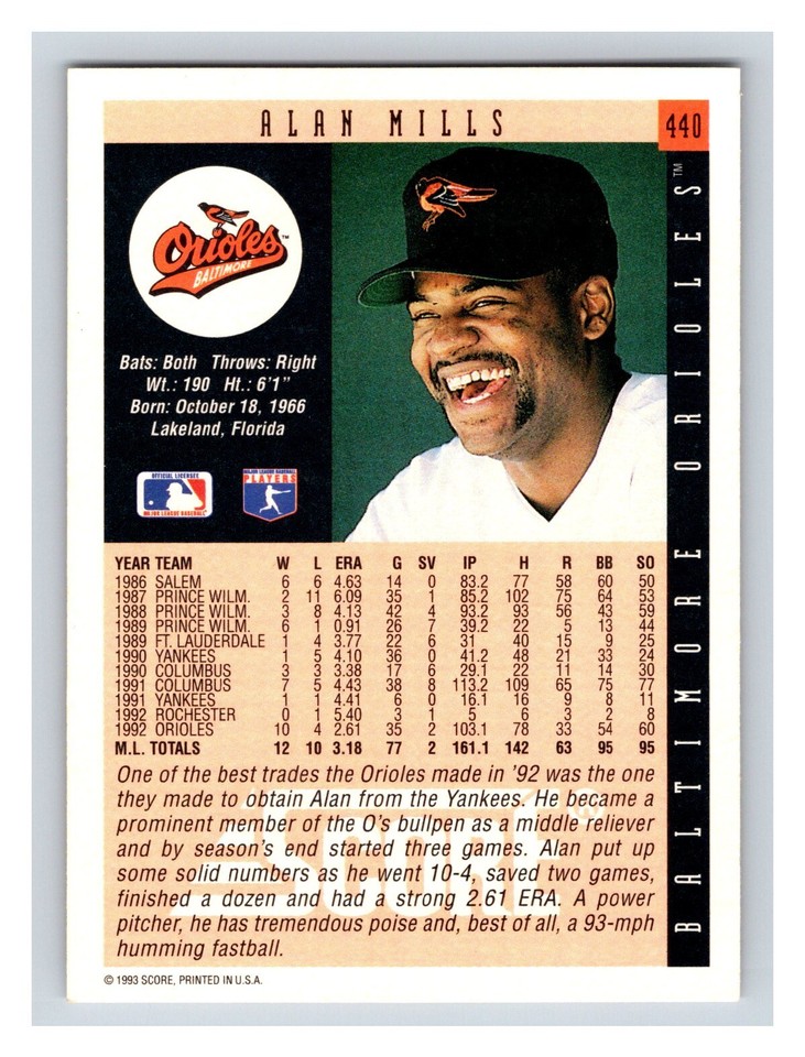 1993 Score #440 Alan Mills | eBay