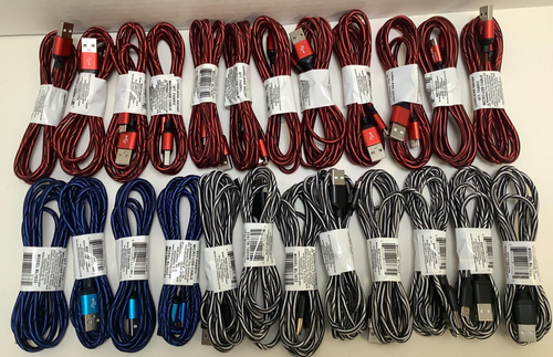 Wireless Gear 6FT Fabric Micro USB Cable, Assorted Colors, 24ct, Free ...