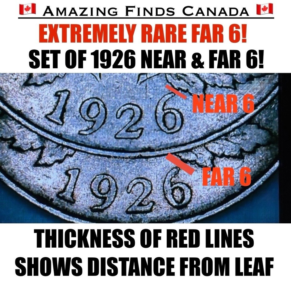 1926 FAR 6 & 1926 NEAR SET - EXTREMELY RARE Canada 5 CENT NICKEL - 2 ...