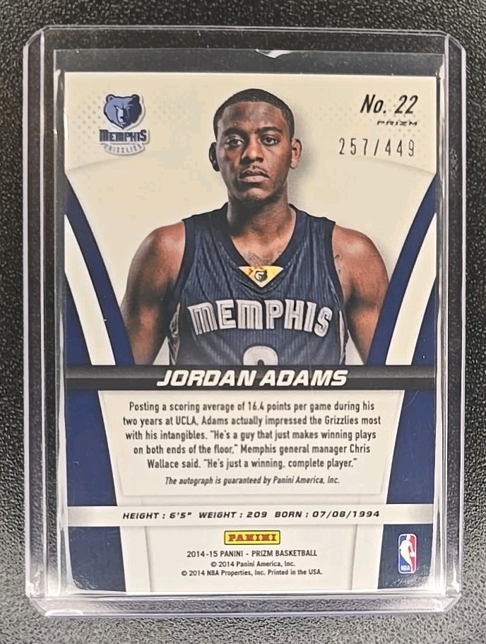 🏀Jordan Adams 2014-15 Panini Prizm Rookie Autograph 247/449 #22 ...