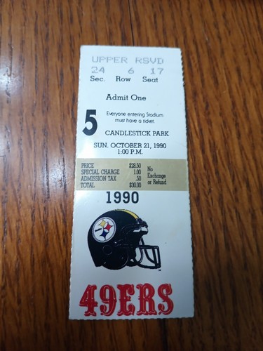 1990 49ERS vs STEELERS Oct 21 NFL Ticket Stub Candlestick Park Montana ...