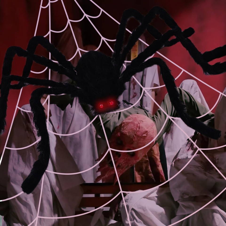 16.5Ft Giant Spider Web + 5Ft Hairy Spider & Stretch Cobwebs - CJYGEGE ...