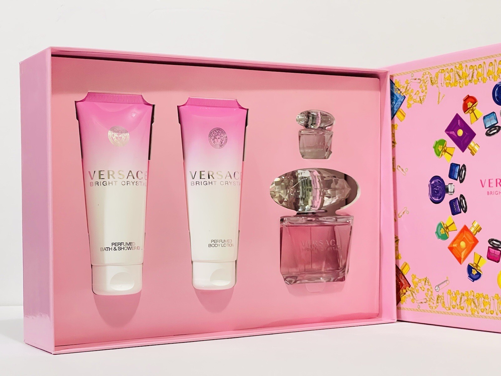 VERSACE BRIGHT CRYSTAL GIFT SET PERFUME EDT SPRAY 3.0 OZ + S/G + B/L ...