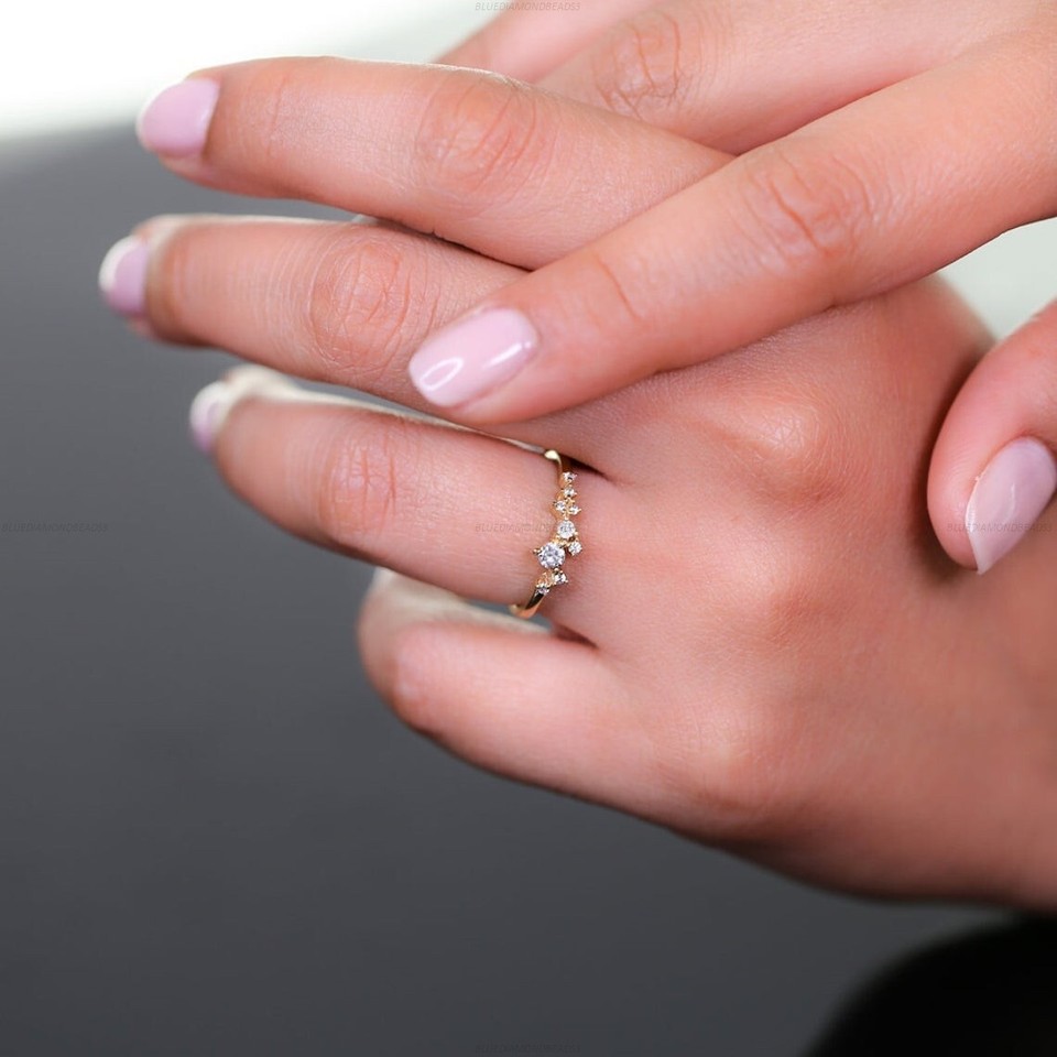 14k Gold Diamond Scattered Cluster Engagement Engagement Diamond Ring ...