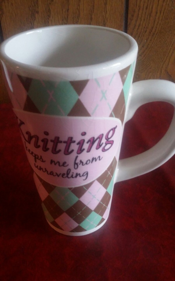 Vtg Funny Knitting Coffee Mug 16 Oz gift knitter sewing argyle print ...