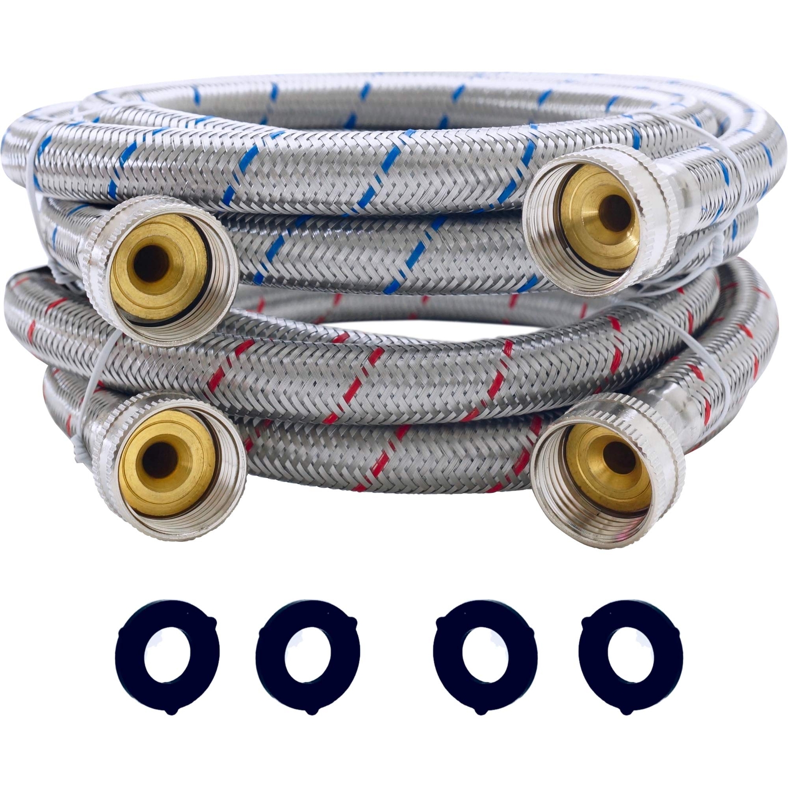 ManaCabana Washing Machine Hoses 6ft - Premium Braided Stainless Steel ...