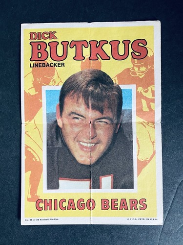 1971 Topps Football Pin-Ups Mini Poster Dick Butkus Chicago Bears #28 ...
