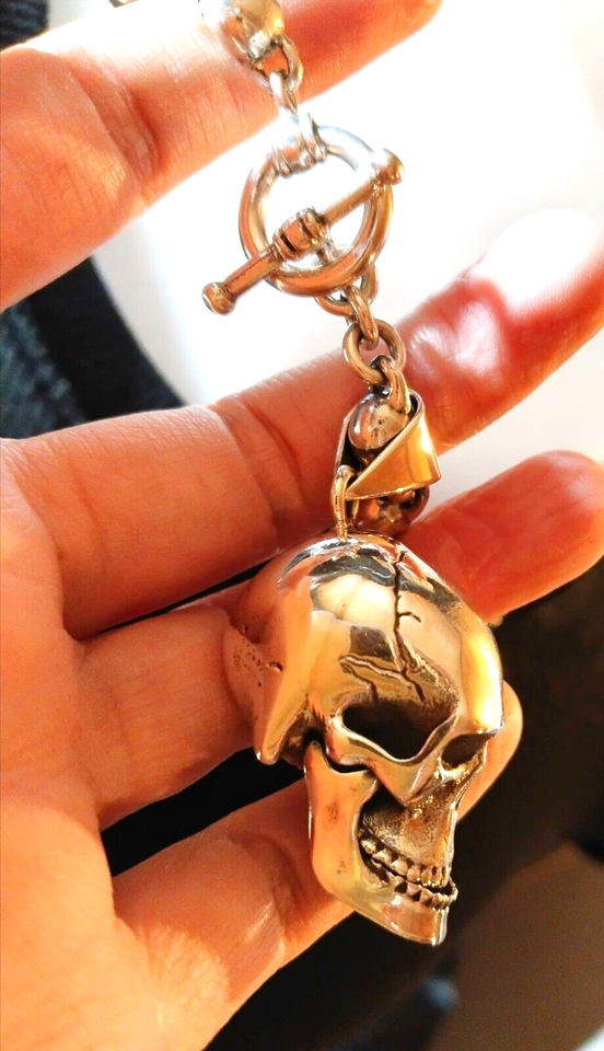 SUPER SALE MEN SET NECKLACE PENDANT BIG SKULL STERLING SILVER 925 ...