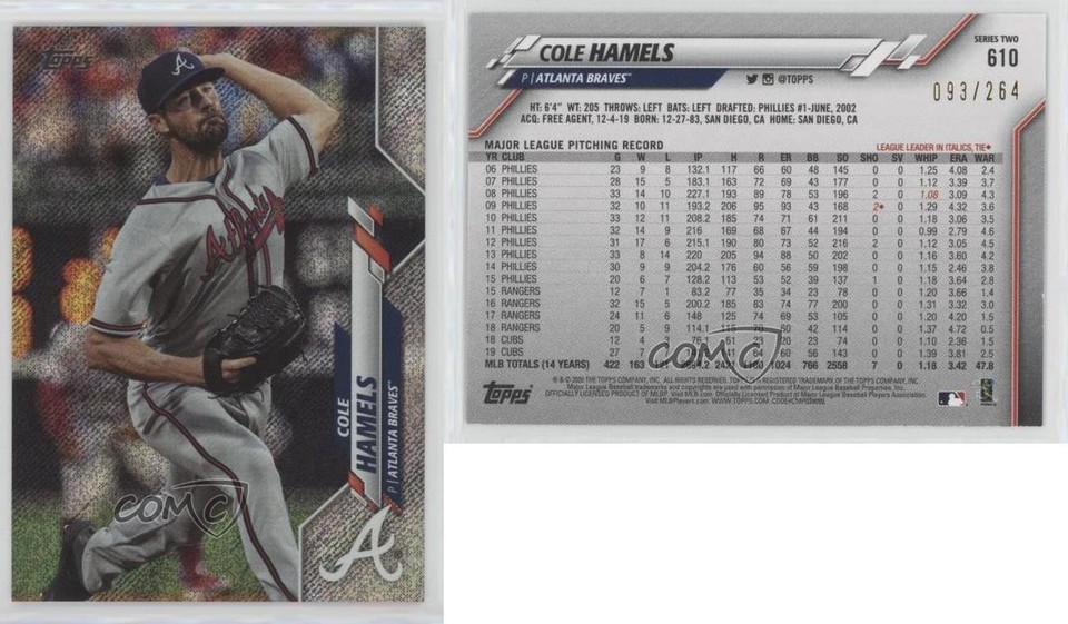 2020 Topps Retail Foilboard 93/264 Cole Hamels #610 0t2 | eBay