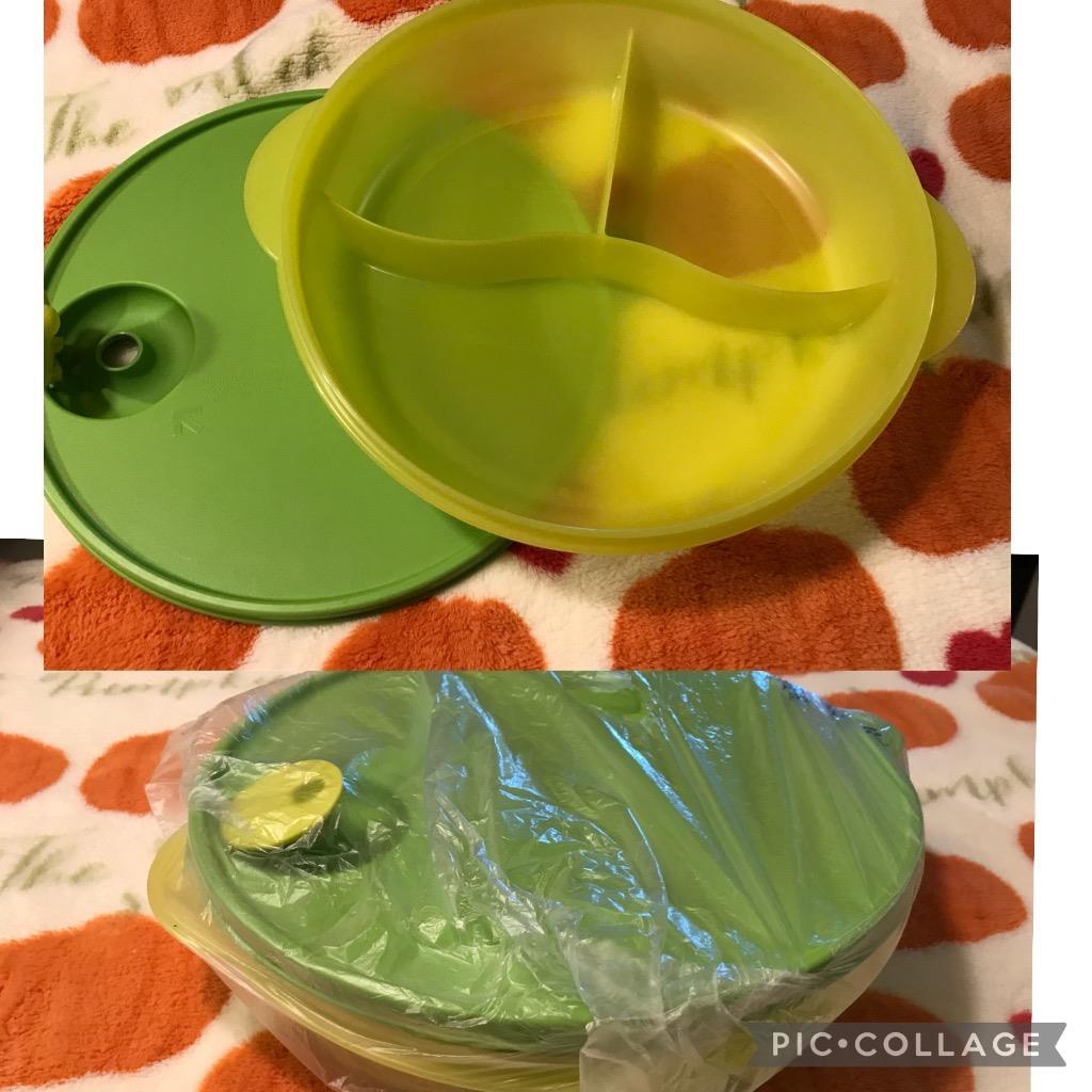 NIP TUPPERWARE MICROWAVE DIVIDED LUNCH DISH 3 SECTION YELLOW / LIME ...