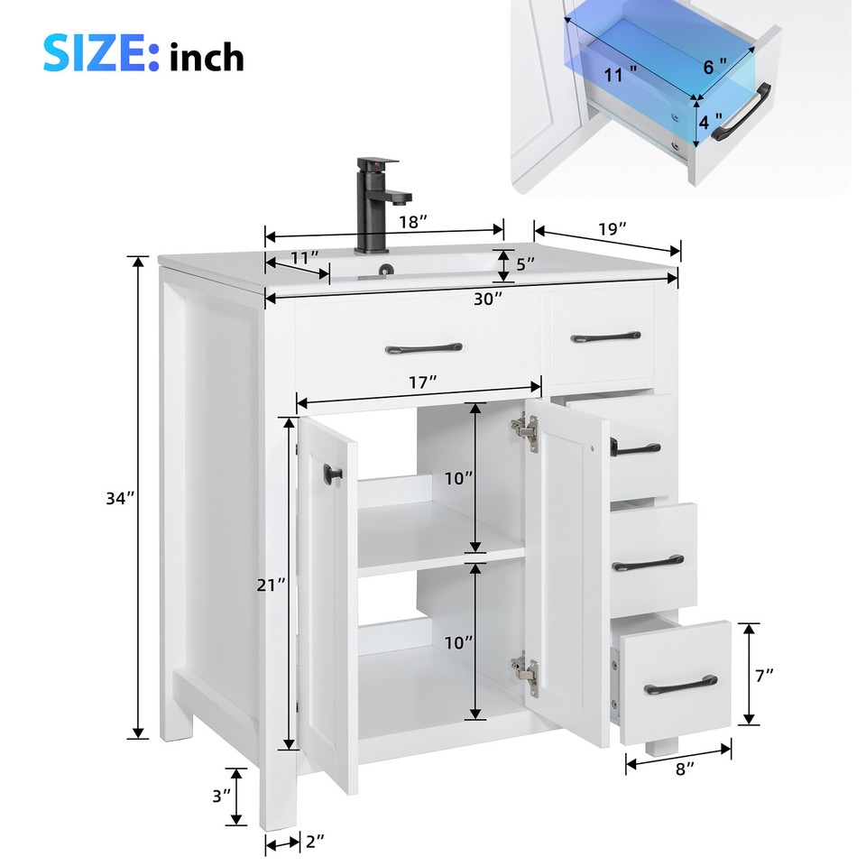 Eclife Bathroom Vanity Cabinet Set with Drop in Ceramic Vessel Sink ...