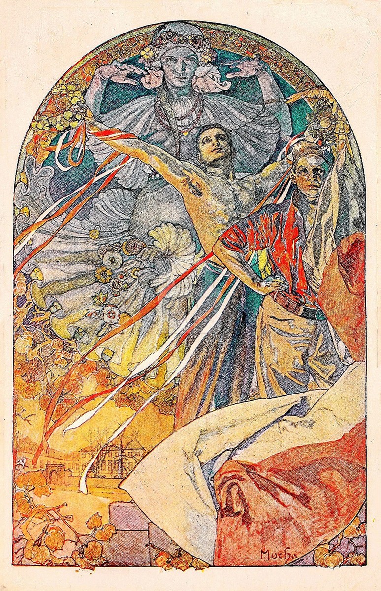 Alphonse Mucha Postcard Alphonse Mucha's Flowing Art Nouveau Style Is