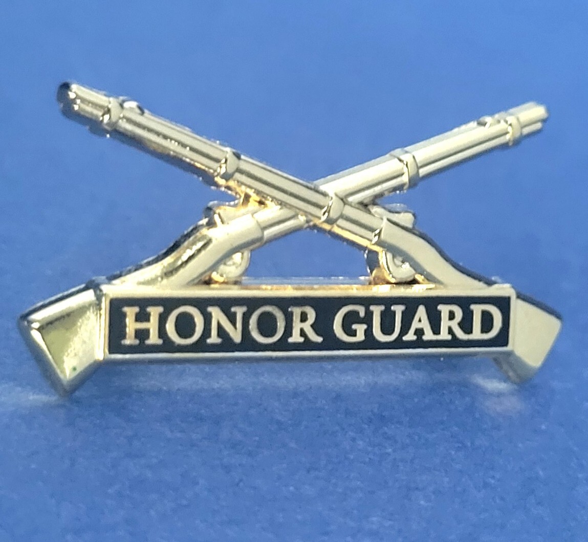 CROSS RIFLE HONOR GUARD PIN, Item #124: Gold color plated finish, 1-1/8 ...