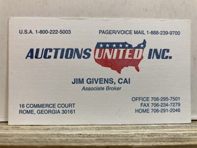 1990's 2000's Business Card Auctions United Inc. Rome Georgia Vtg | eBay