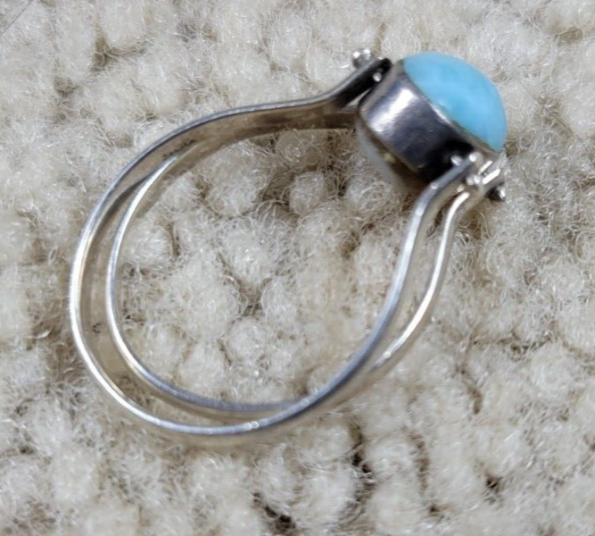 Vintage Sterling Silver Double Sided Bevel Ring with Amber & Turquoise ...