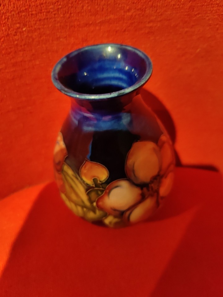 Moorcroft Pottery Clematis 14 CMS Tall Ovoid Vase Rich Dark Blue Floral ...