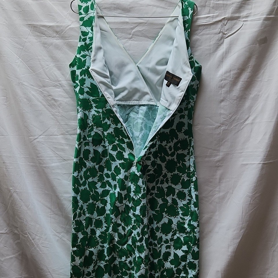 Donna Ricco New York Green White Floral Leaf V-Neck Sheath Dress 8P ...
