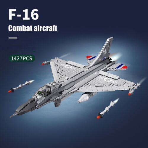 Building Blocks Set MOC Military F16 Jet Fighter Plane Brick Kids Toys ...