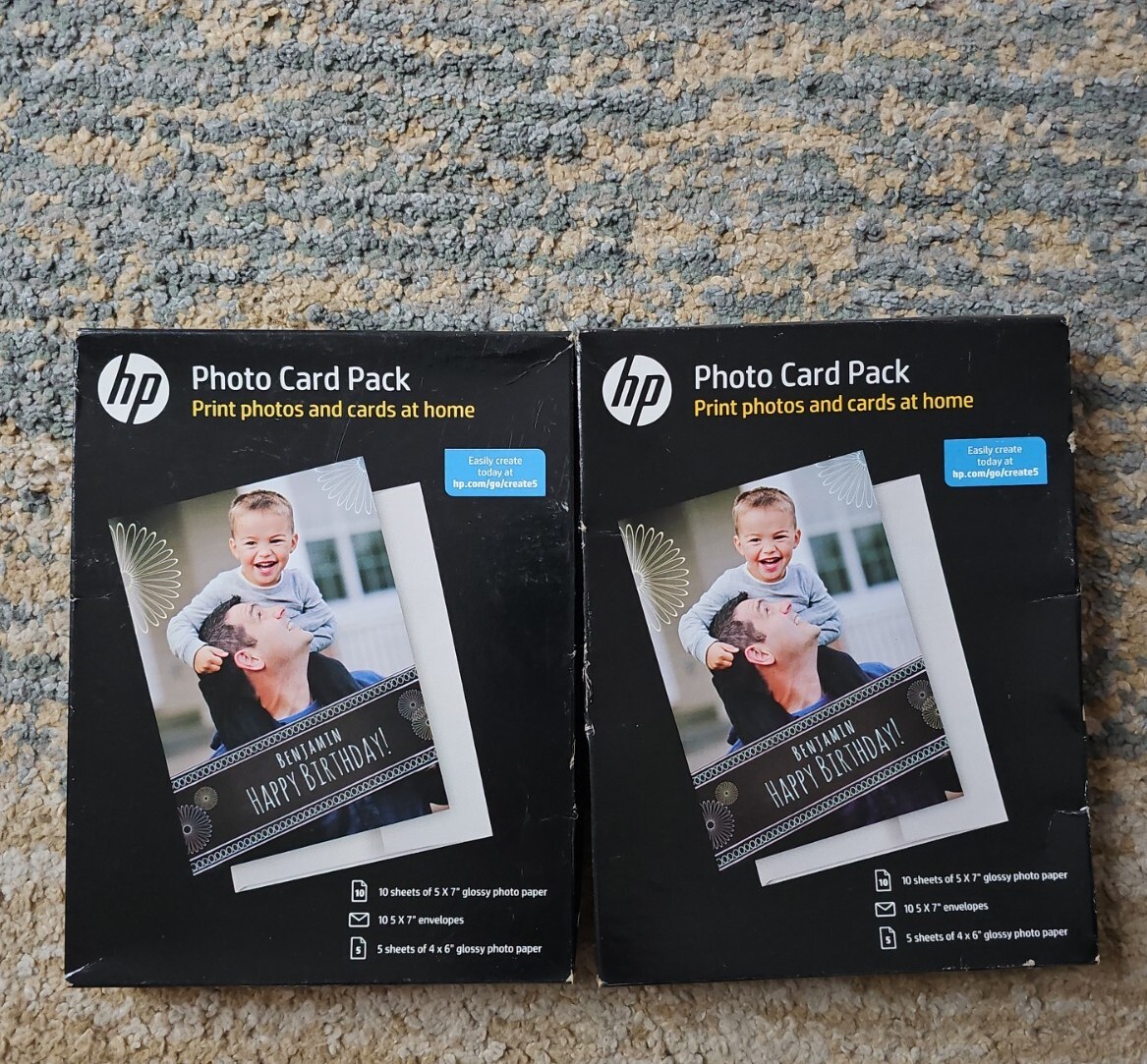 2 HP Glossy Photo Card Pack - 10 Sheets 5x7, 5 Sheets 4x6 Paper, 10 5x7 ...