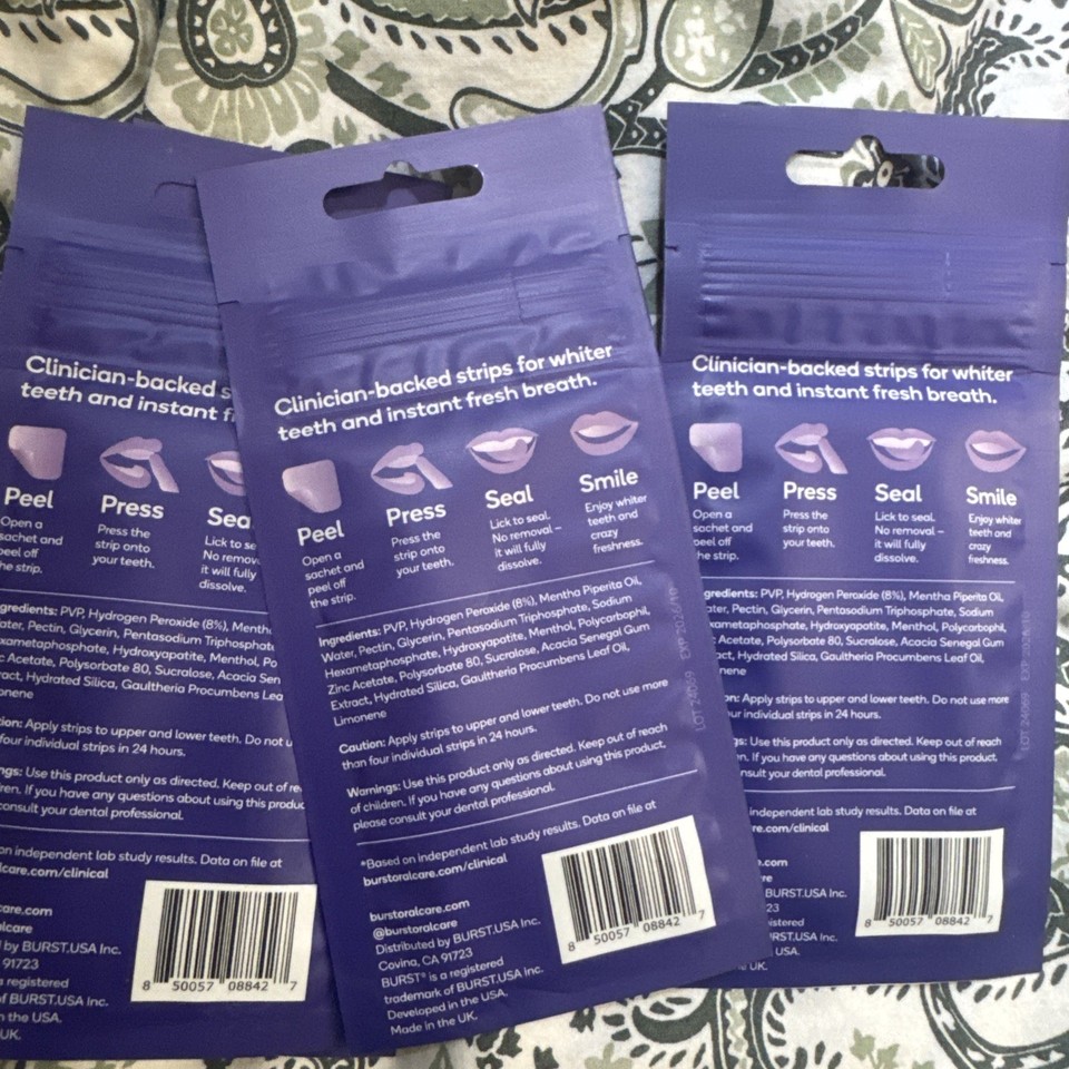 Non Slip Teeth Whitening Strips by Burst Fresh Mint 20 Strips • 10 ...