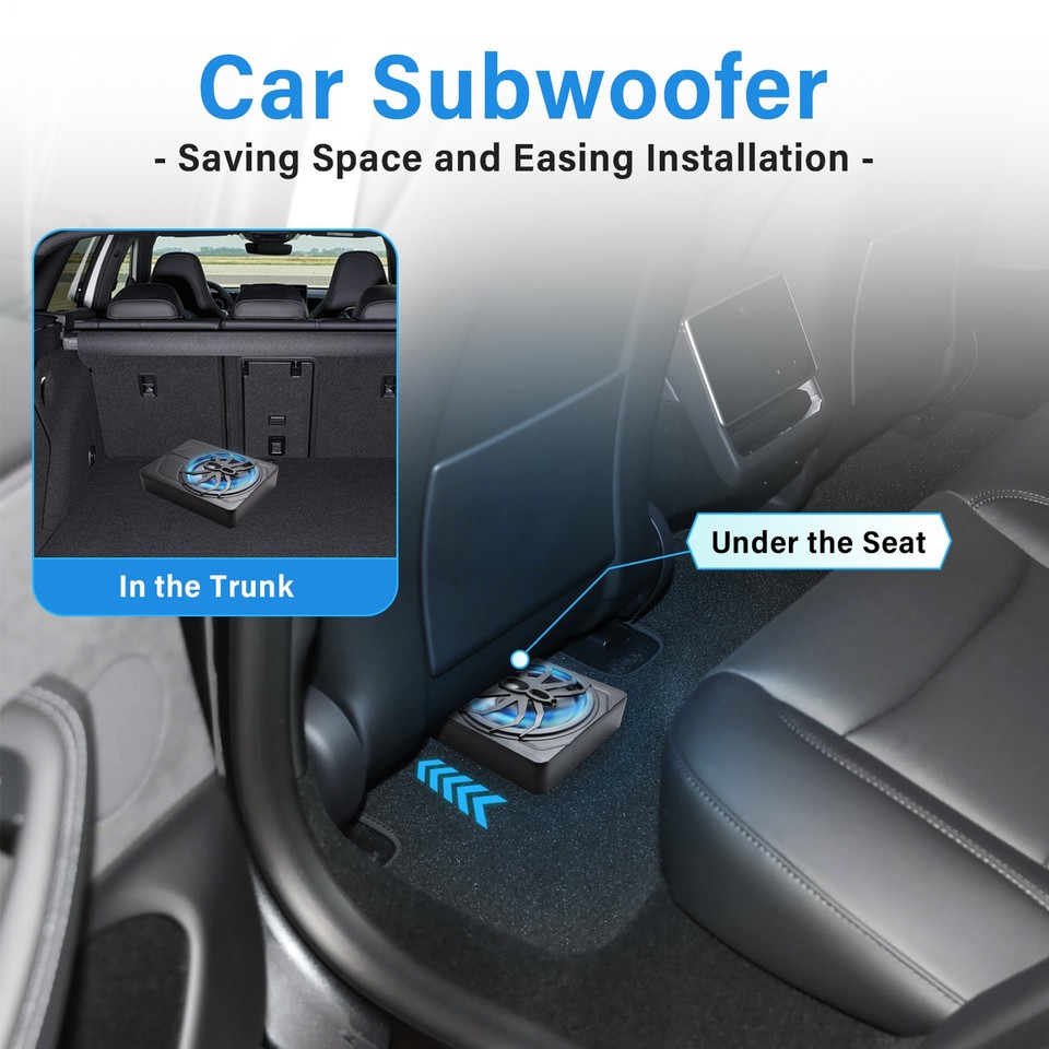Under-Seat Powered Subwoofer Car Truck Sub W/ Amp Kit Blue Led Ambient ...