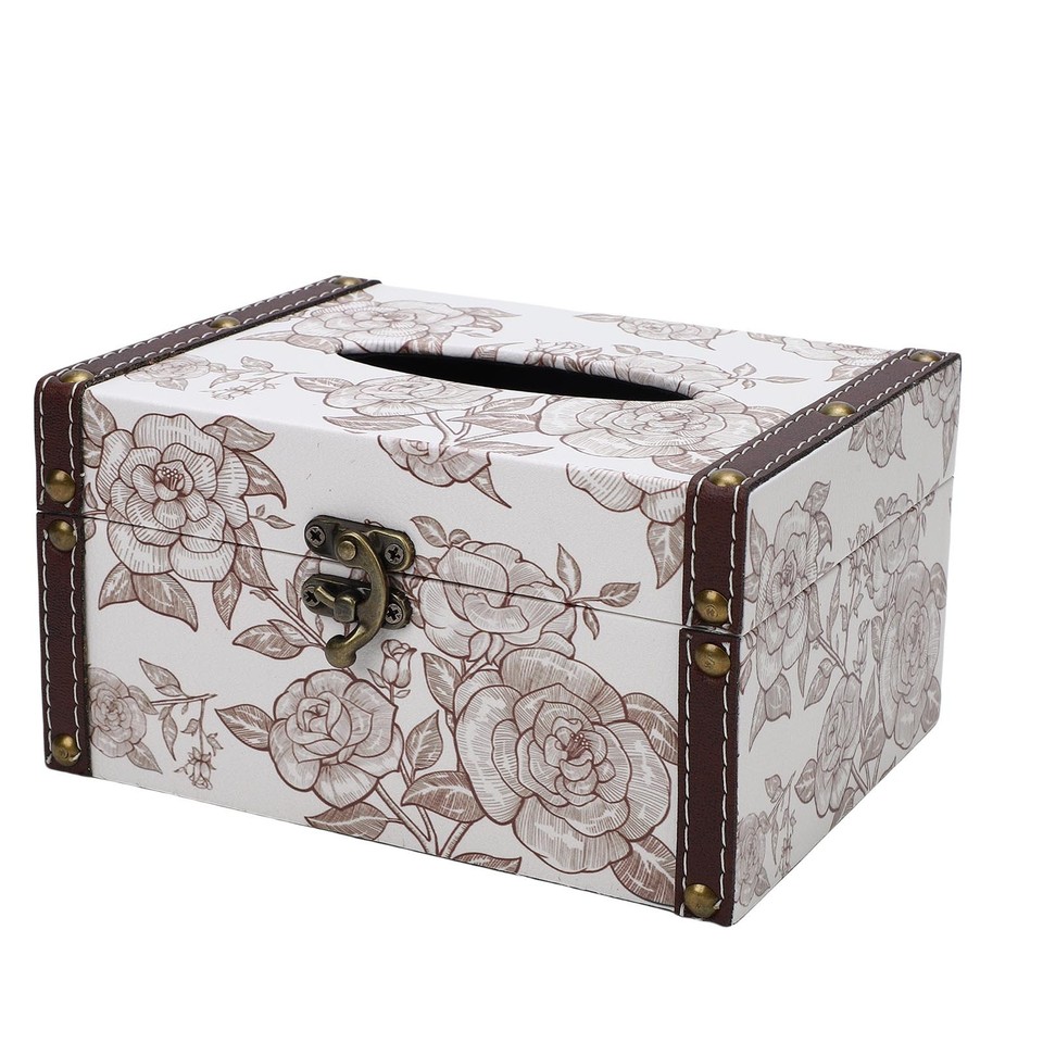 Tissue Storage Box Leather Cover Wooden Tissue Holder for Coffee Table ...