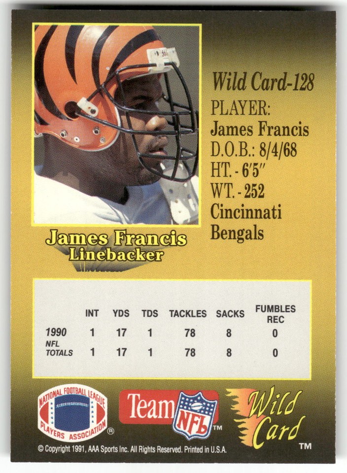 1991 Wild Card #128 James Francis Cincinnati Bengals | eBay