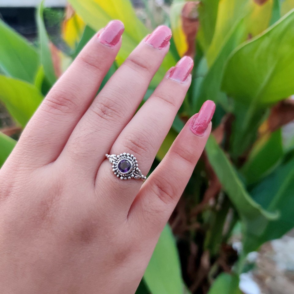 Faceted Amethyst Gemstone 925 Sterling Silver Handwork Ring Women Gift ...