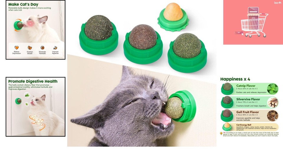 Teeth-Cleaning Catnip and Silvervine Balls - Edible Fun for Cats, 4 ...