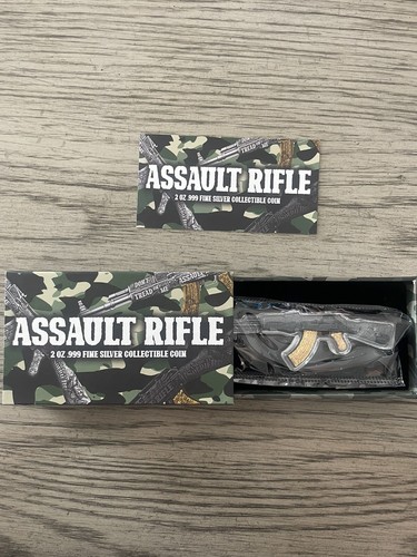 2024 Chad 2 oz Silver Assault Rifle Black & Gold Shaped Coin .999 Fine ...