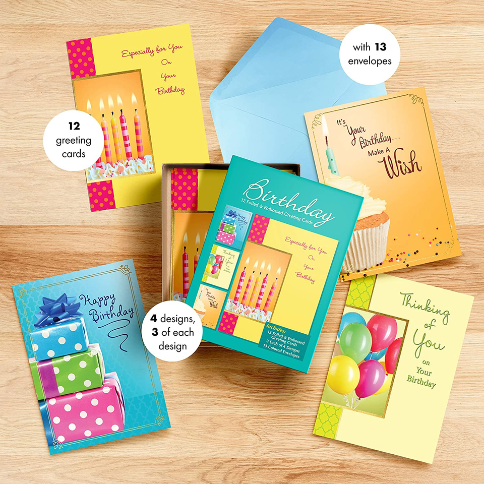 Birthday Greeting Card Assortment Box of 12 Cards and 13 Colored ...