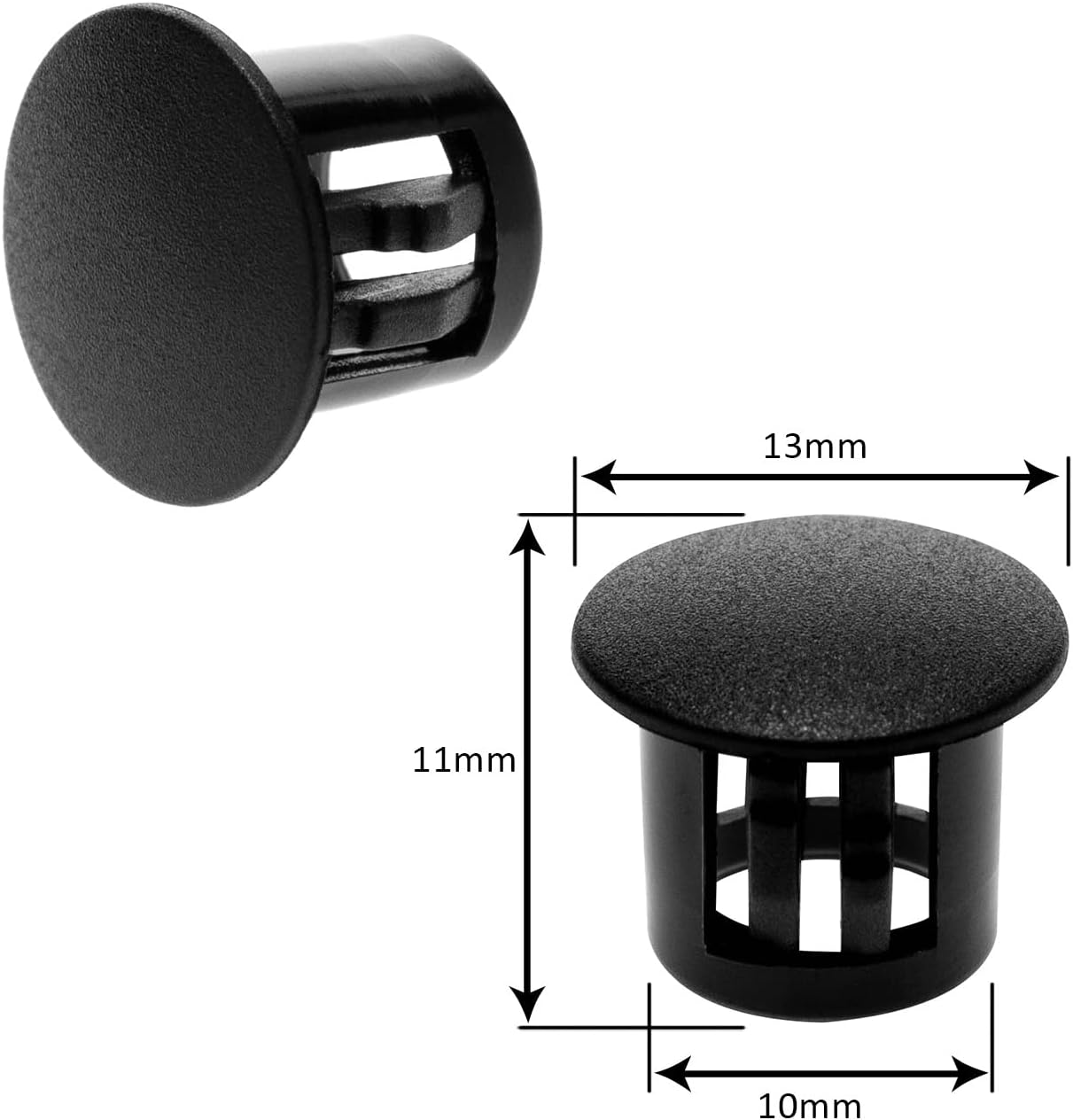 100PCS Hole Plugs Black Plastic 10Mm Snap in Locking Hole Tube 10-10 ...
