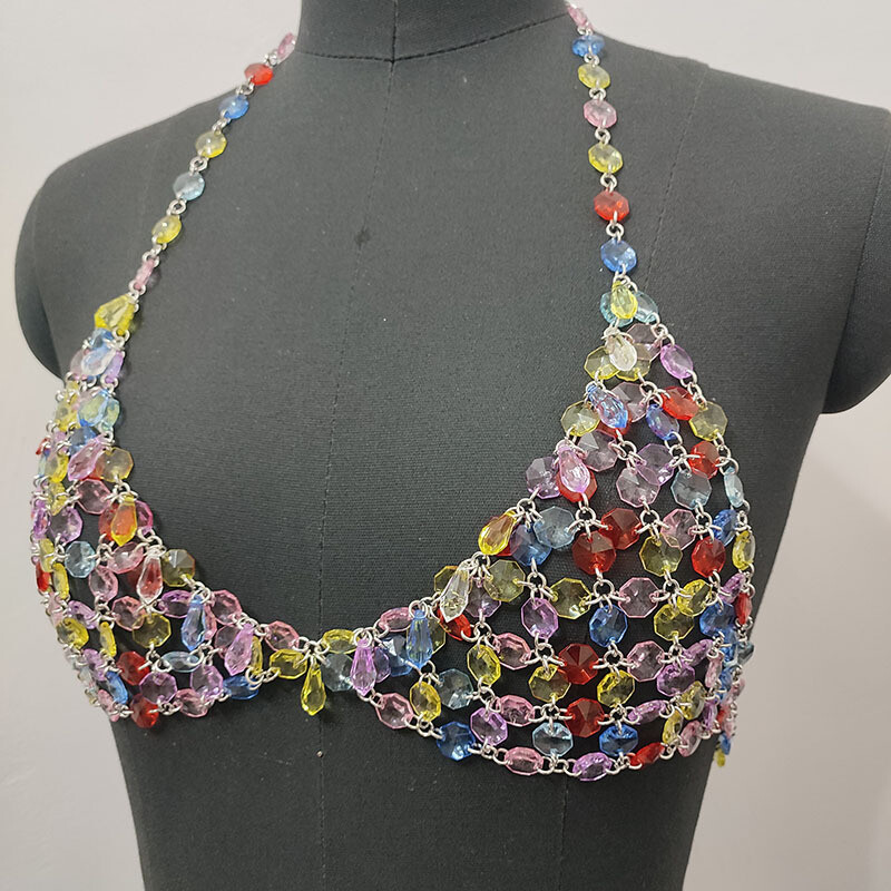 Crystal Bra Festival Womens Bralette Rave Party Metal Chain Body ...