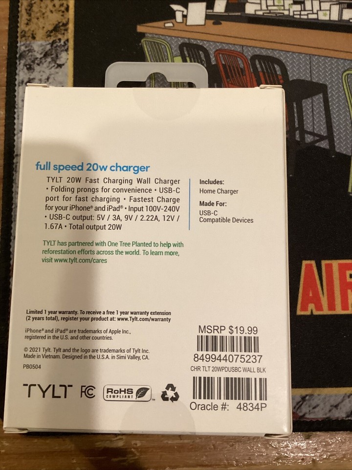 TYLT USB-C Fast Charger 20W Full Speed Wall Charger Adapter - NEW ...