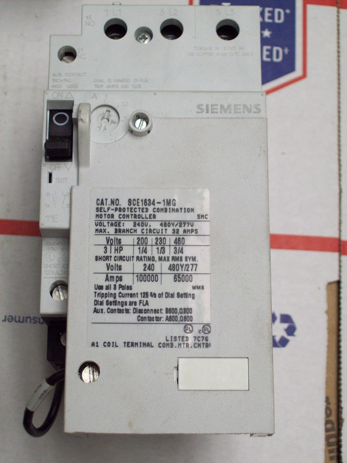SIEMENS SCE1634-1MG SELF PROTECTED COMBINATION MOTOR CONTROLLER STARTER ...