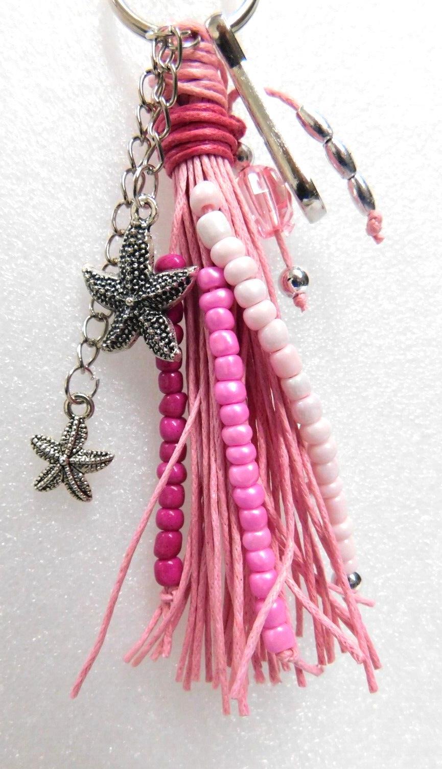 Beaded Tassel Keychain Starfish Pink Dangler Clip Junk Journal Purse | eBay