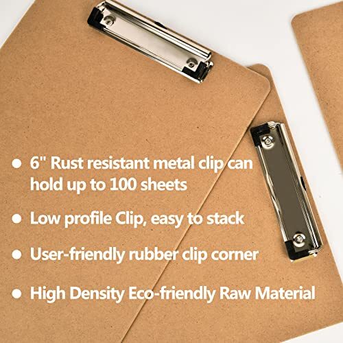 10 Pack Hardboard Clip Boards 9x12.5 Inch Low Profile Clip Paper File ...