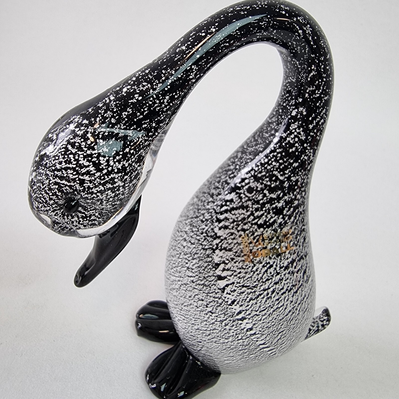 70s New Murano Oball Sommerso Silver Flakes Black Art Glass Duck Italy ...