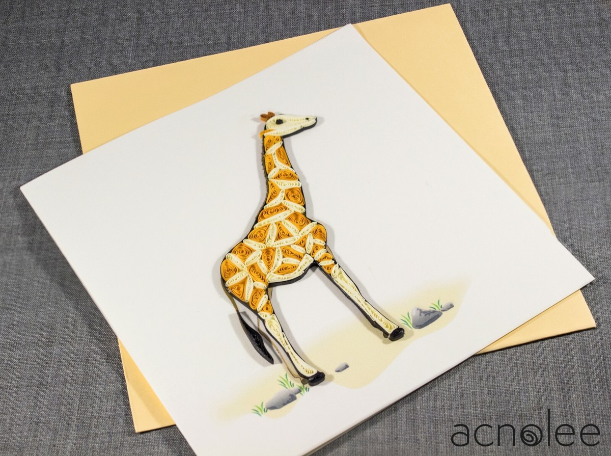 Giraffe Paper Quilling Art Handmade Paper Cards With Giraffe Felt Toy