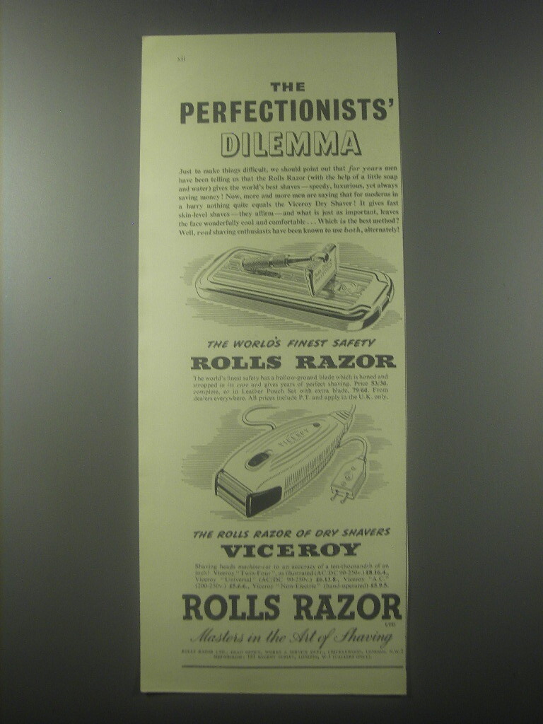 1954 Rolls Razor and Viceroy Shavers Ad - The perfectionists' dilemma ...