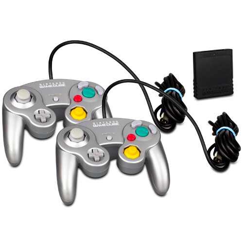 2 ORIGINAL NINTENDO GAMECUBE CONTROLLER PLATINUM SILBER + ORIG. 16 MB ...