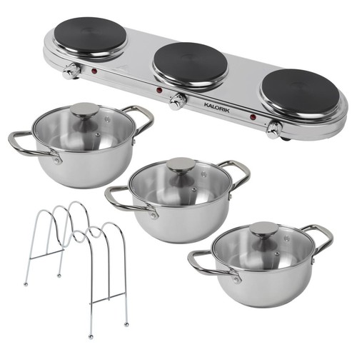 Kalorik Stainless Steel Triple Buffet Burner w/Pots, Lids & Lid Rest ...