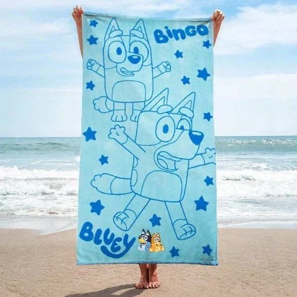 Bingo Bluey Kids Blue Embroidered Beach Towel - 63" x 34" - 100% Cotton ...