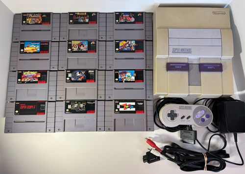 Super Nintendo System SNS-001 Console Video Game Bundle Lot + 12 Games ...