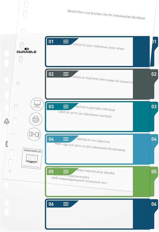 Durable Index Set 1-6 A4+ Portrait - Writable Index Organisation Sheet ...