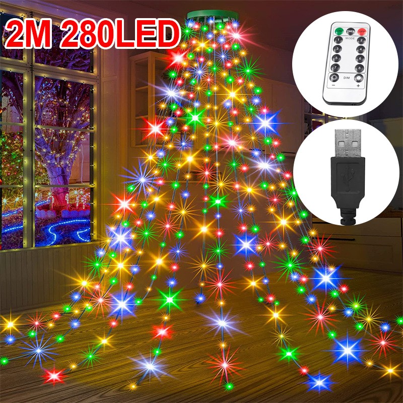 Christmas Tree Star Topper String Lights Waterfall Xmas Tree Lights ...