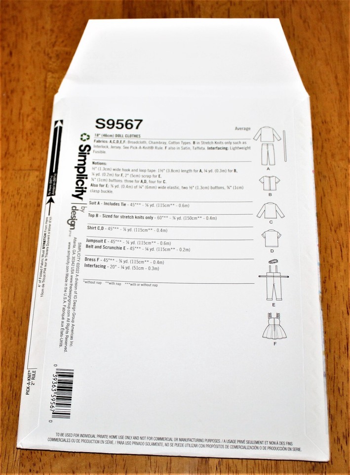 Simplicity: PATTERN #9567 DOLL CLOTHES FOR 18" DOLLS - NEW- 6 OUTFITS ...