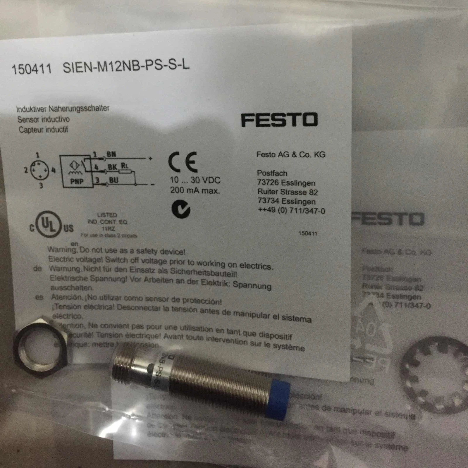 New One Festo SIEN-M12NB-PS-S-L 150411 Proximity Sensor Free Shipping ...